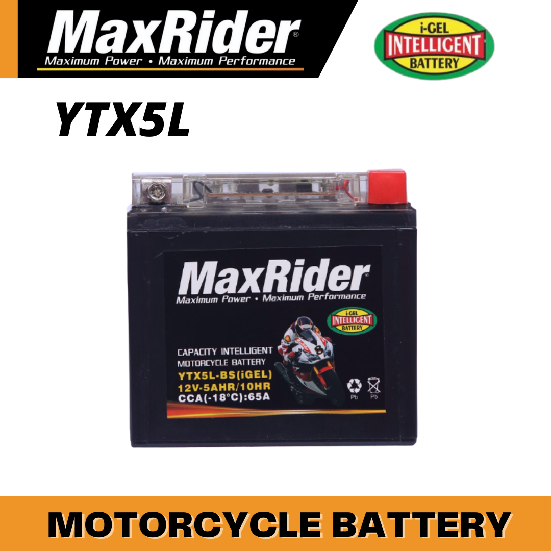 MaxRider YTX5L-BS(i-GEL) Motorcycle Battery (12V-5Ah) MAINTENANCE FREE ...