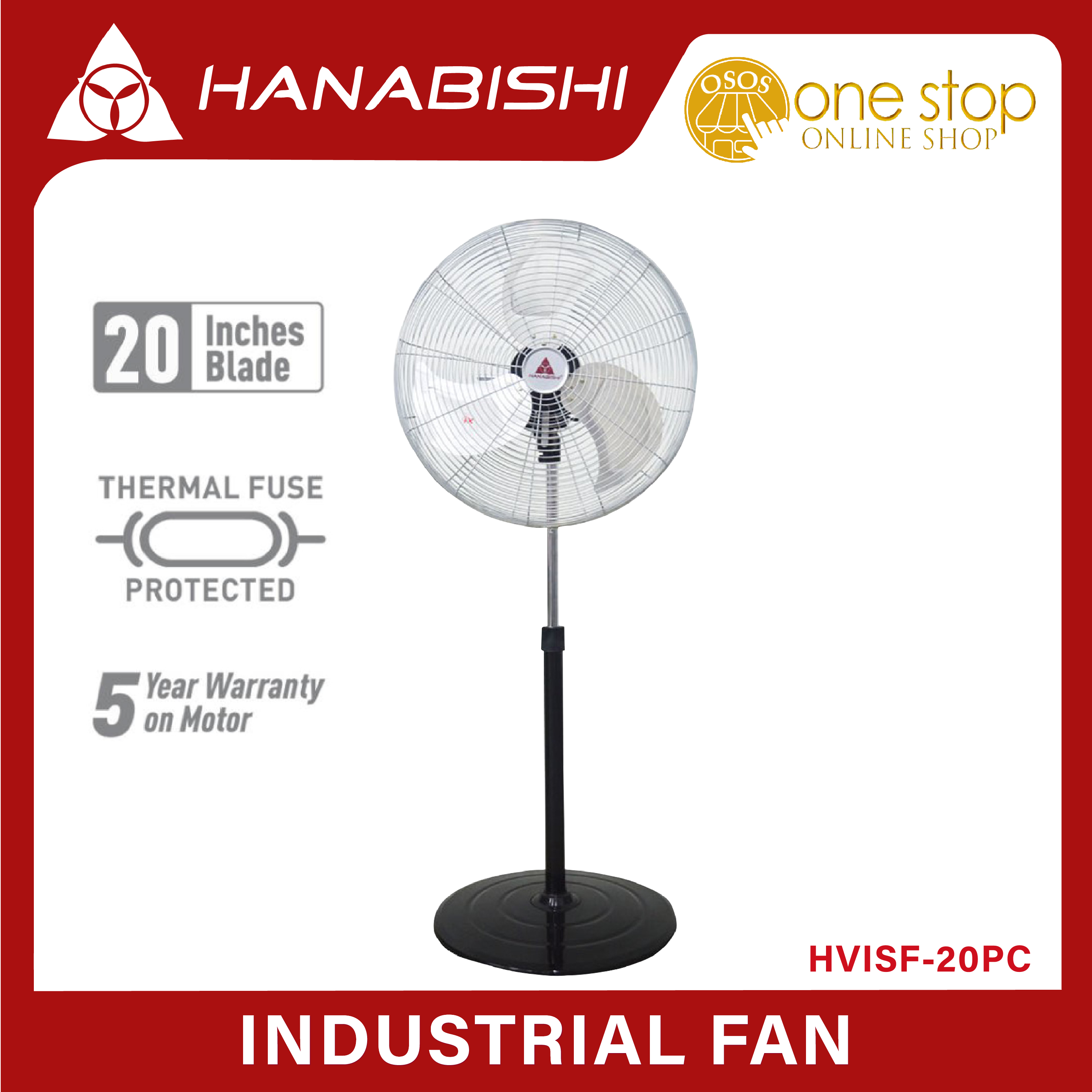 HANABISHI Original 20" High Velocity Industrial Stand Fan | Electric ...