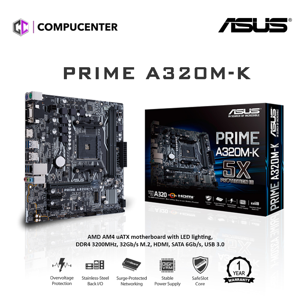 ASUS PRIME A320M-K AMD AM4 Motherboard M.2 PCIe NVMe DDR4/MATx A320M ...
