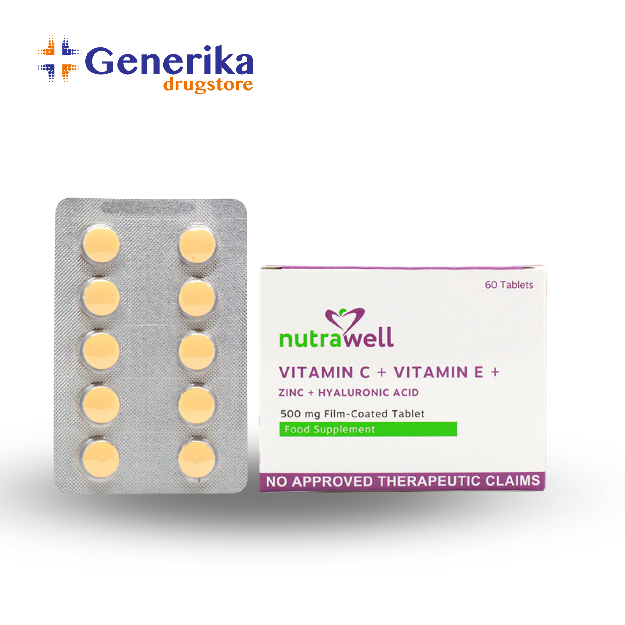 Nutrawell Vitamin C 500mg + Vit E 400IU + Zinc + Hyaluronic FC Tab - 10 ...