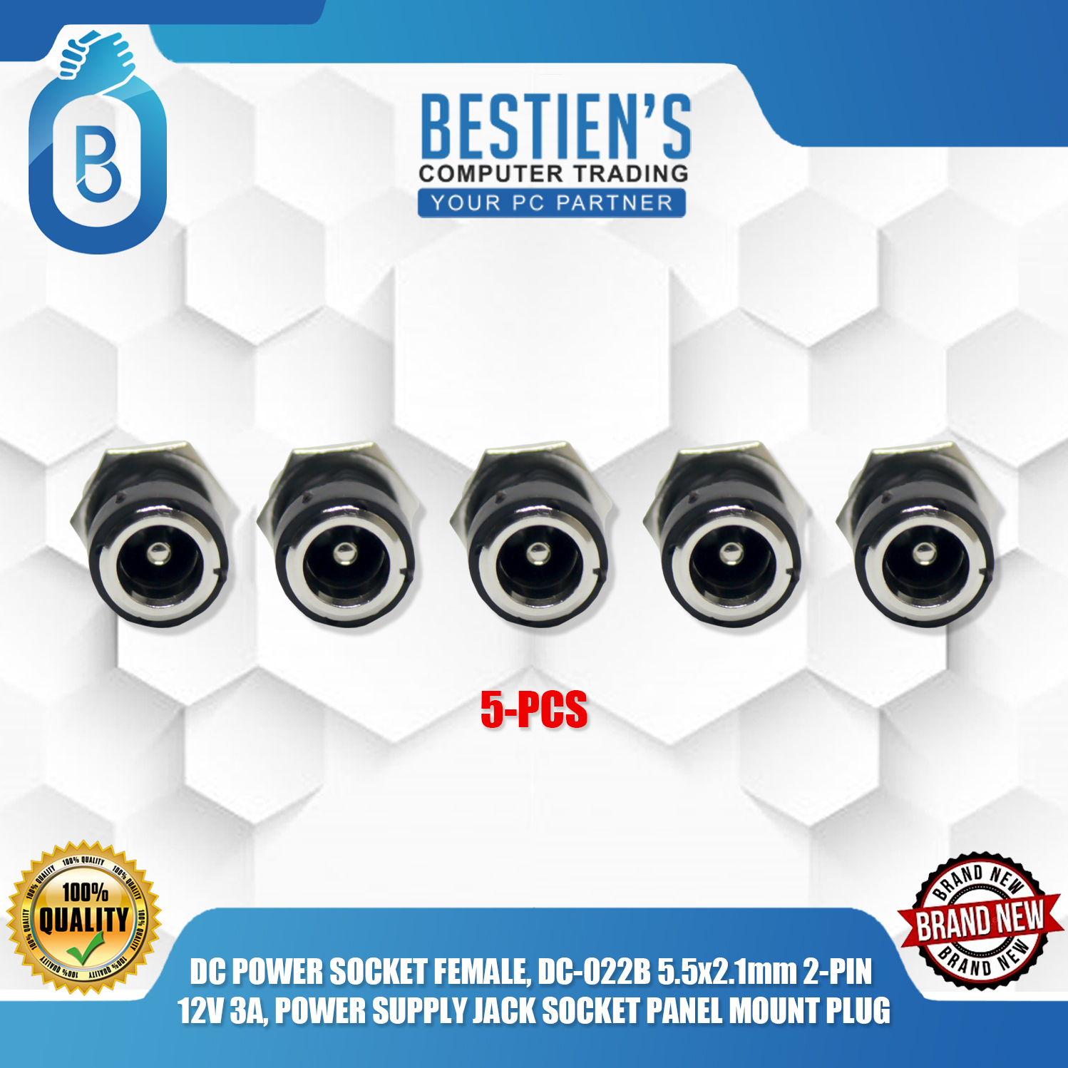 DC POWER SOCKET FEMALE, DC-022B 5.5x2.1mm 2-PIN 12V 3A, POWER SUPPLY ...