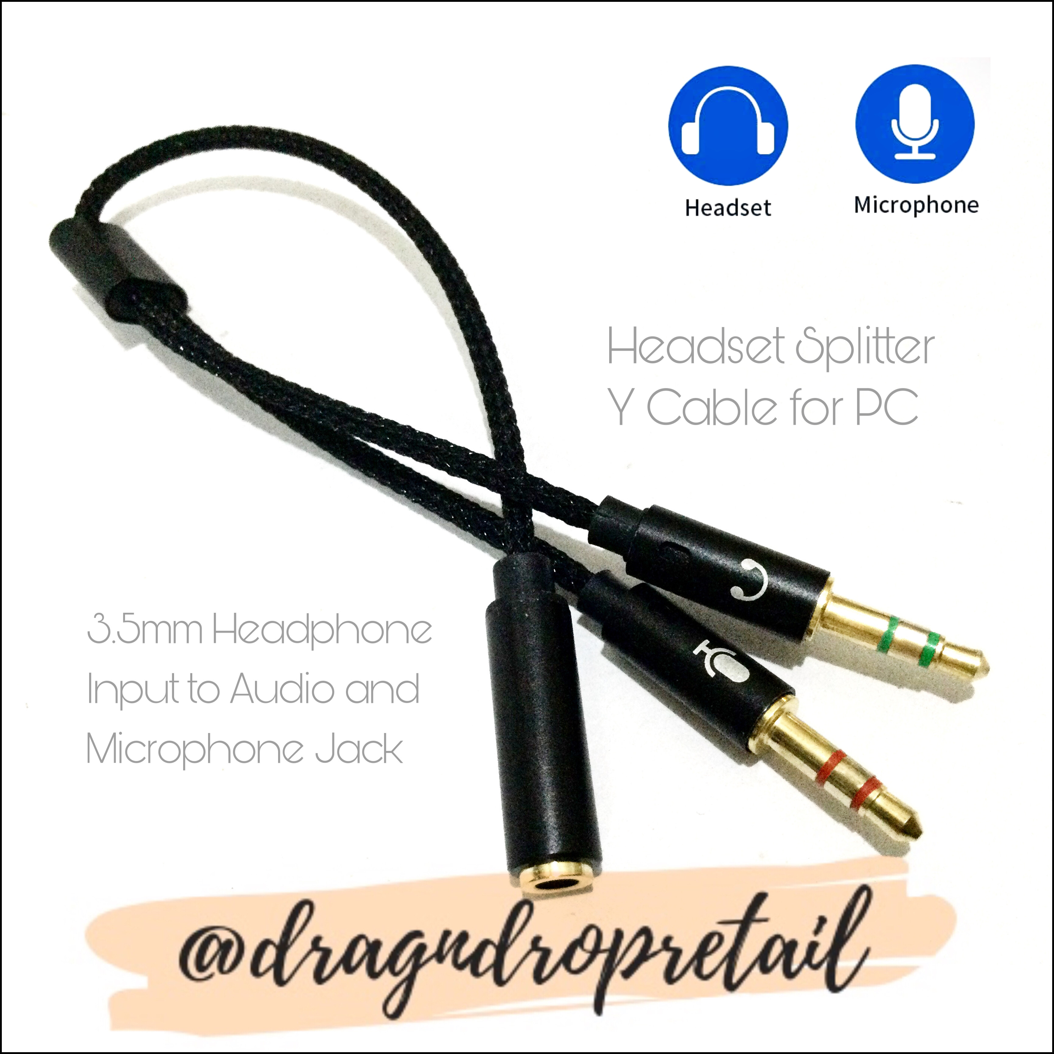 Headset Splitter Y Cable for PC - 3.5mm Headphone Connector to Audio ...