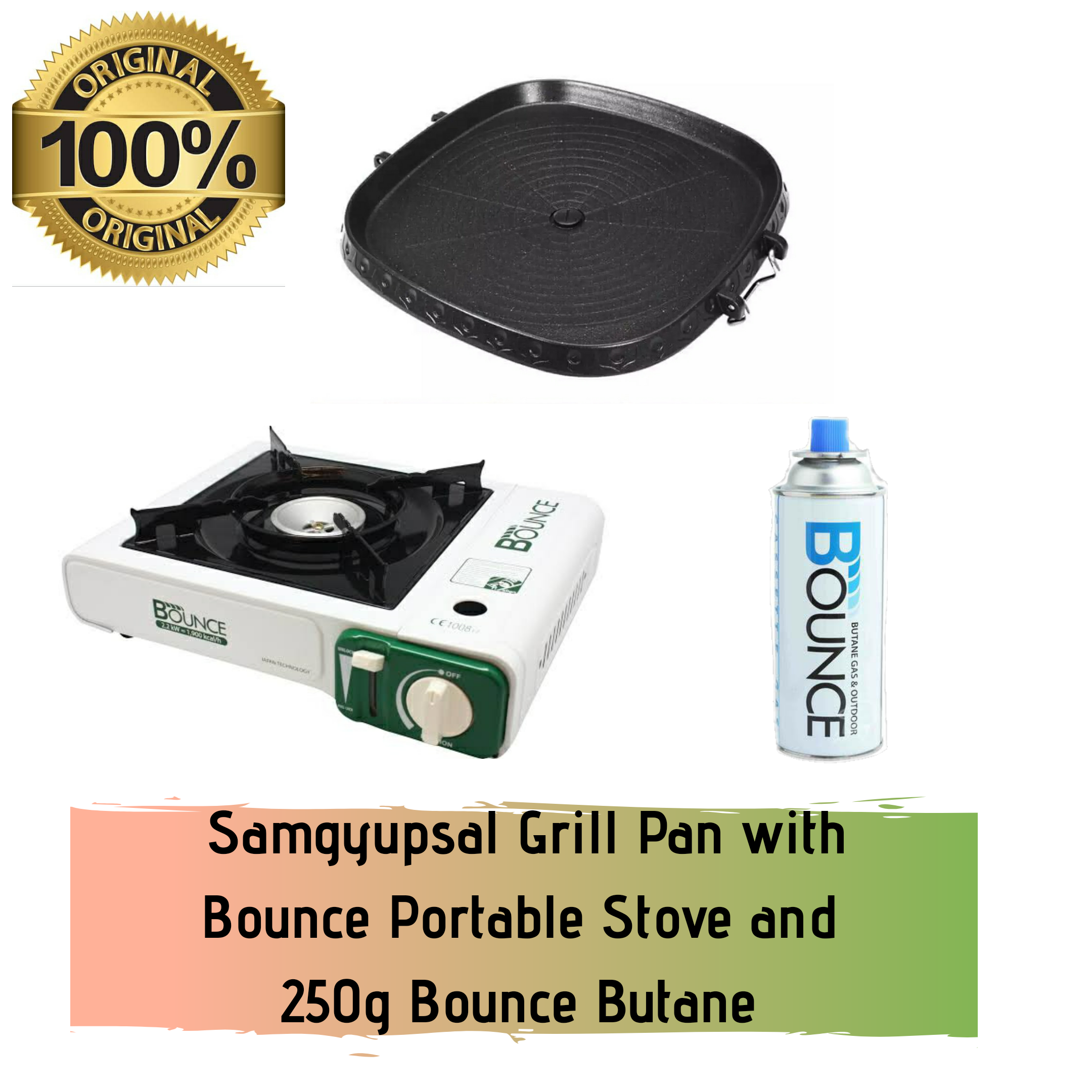 Samgyupsal Grill Pan with Bounce Portable Stove and 250g Bounce Butane ...