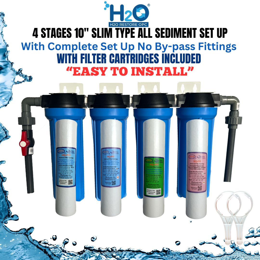 Water Filter 4 Stages 10" Slim Type All Sediment No Bypass Fittings ...