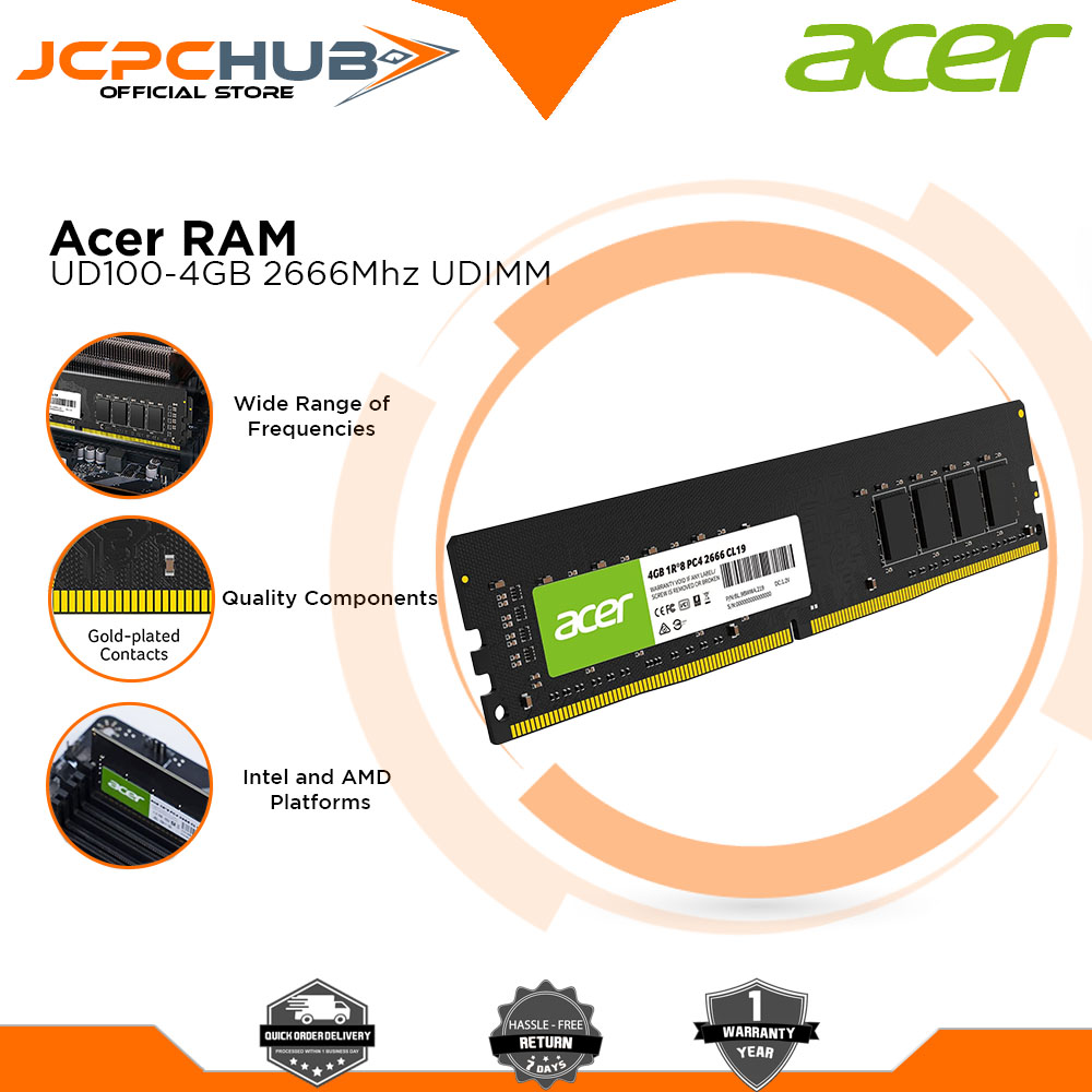 ACER UD100 4GB 2666Mhz 1R8 UDIMM Desktop RAM / PC RAM / Desktop Memory ...