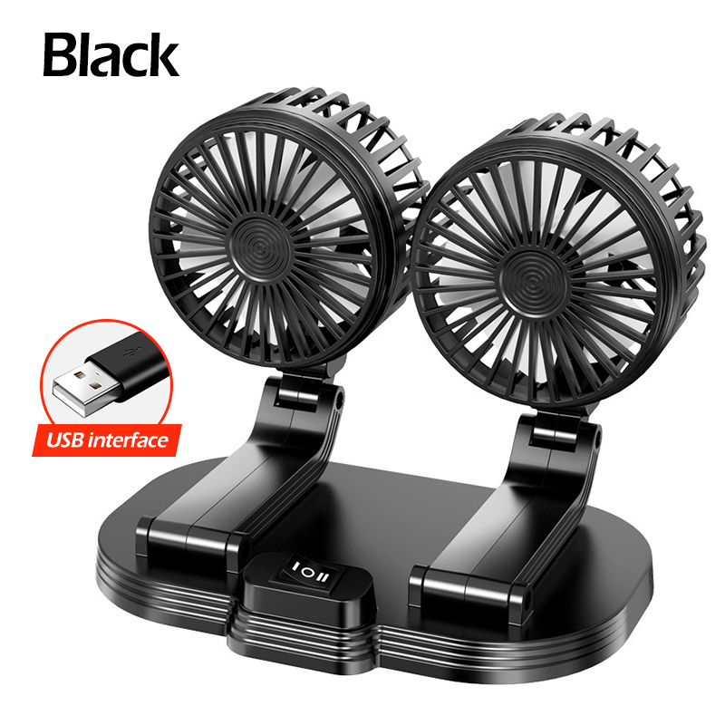 Universal Car USB Dual Head Fan 5V/12V/24V Air Conditioning Double ...