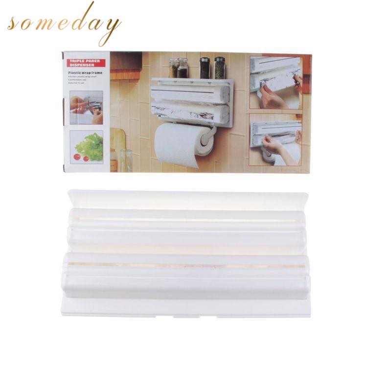 3 in 1 Kitchen Triple Paper Dispenser & Holder Paper/ Foil/ Cling Wrap ...