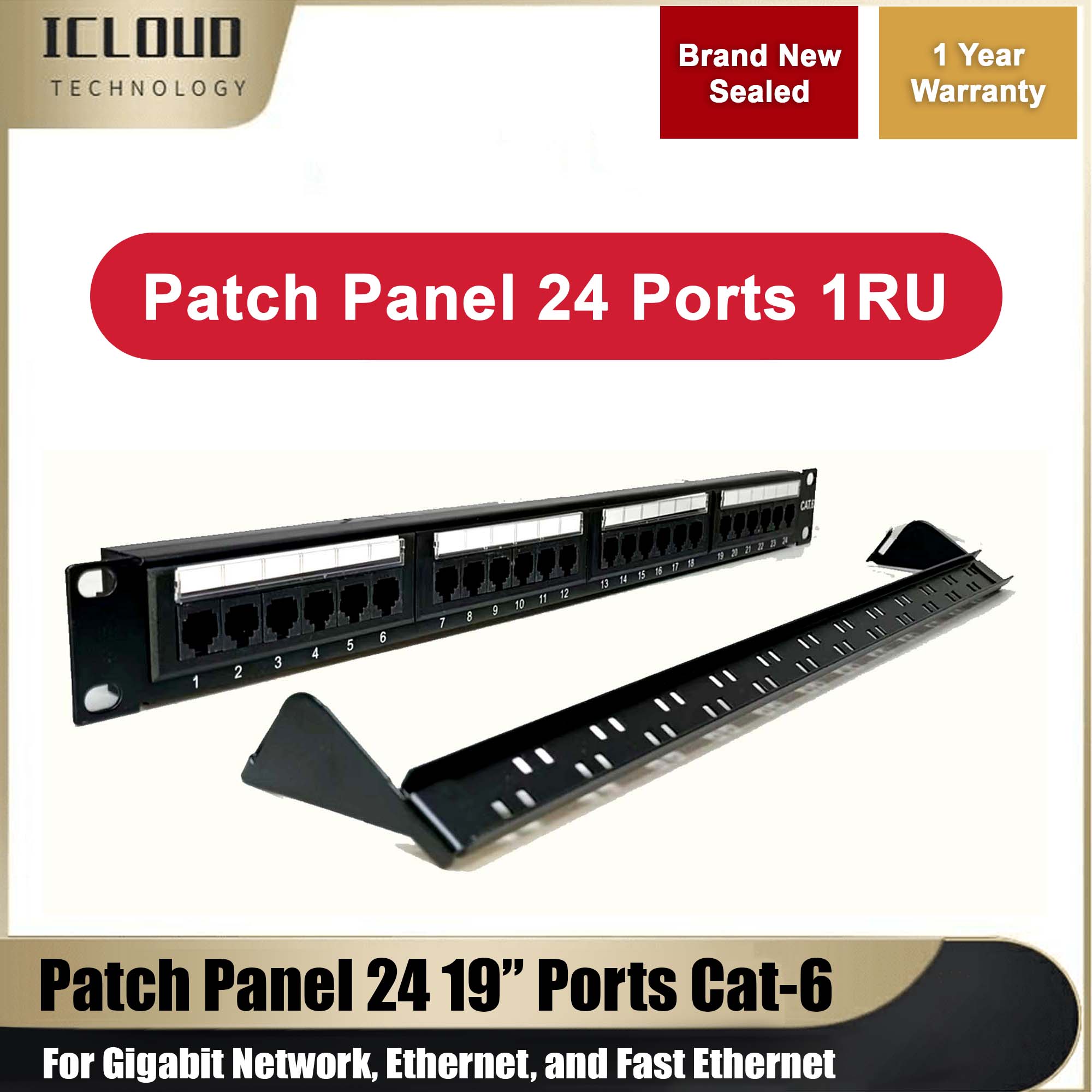 Patch Panel 24 Ports│19inches│Cat5e│Cat6│For Gigabit Network, Ethernet ...