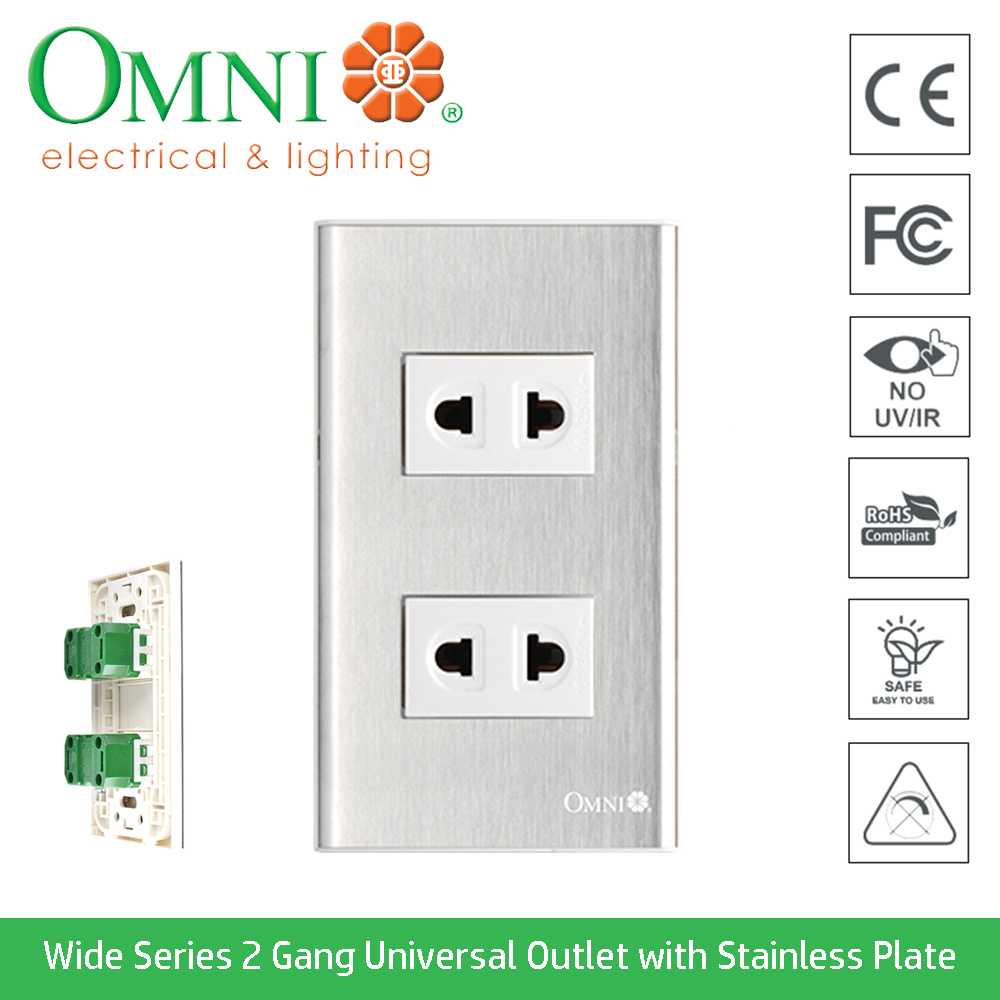 OMNI WS Wide Series 2 Gang Universal Outlet with Stainless Plate Model ...