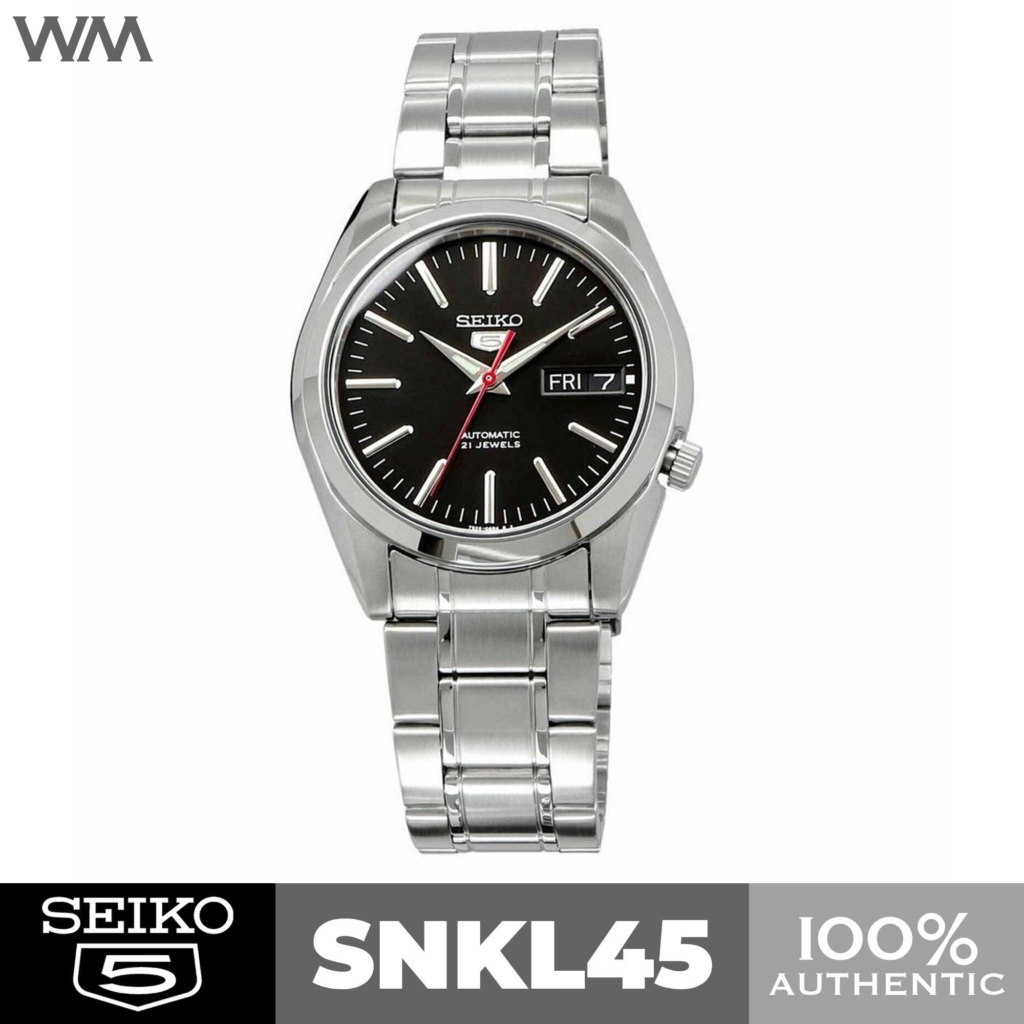 Seiko 5 Classic Black Dial Stainless Steel Automatic Watch SNKL45 ...
