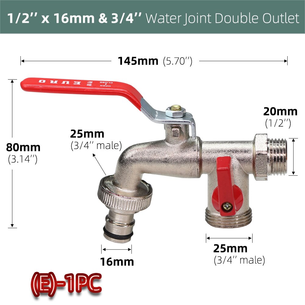 Brass Tap Joint 1/2'' IBC Water Tank Connector 2-Way 1-Way Garden Hose ...