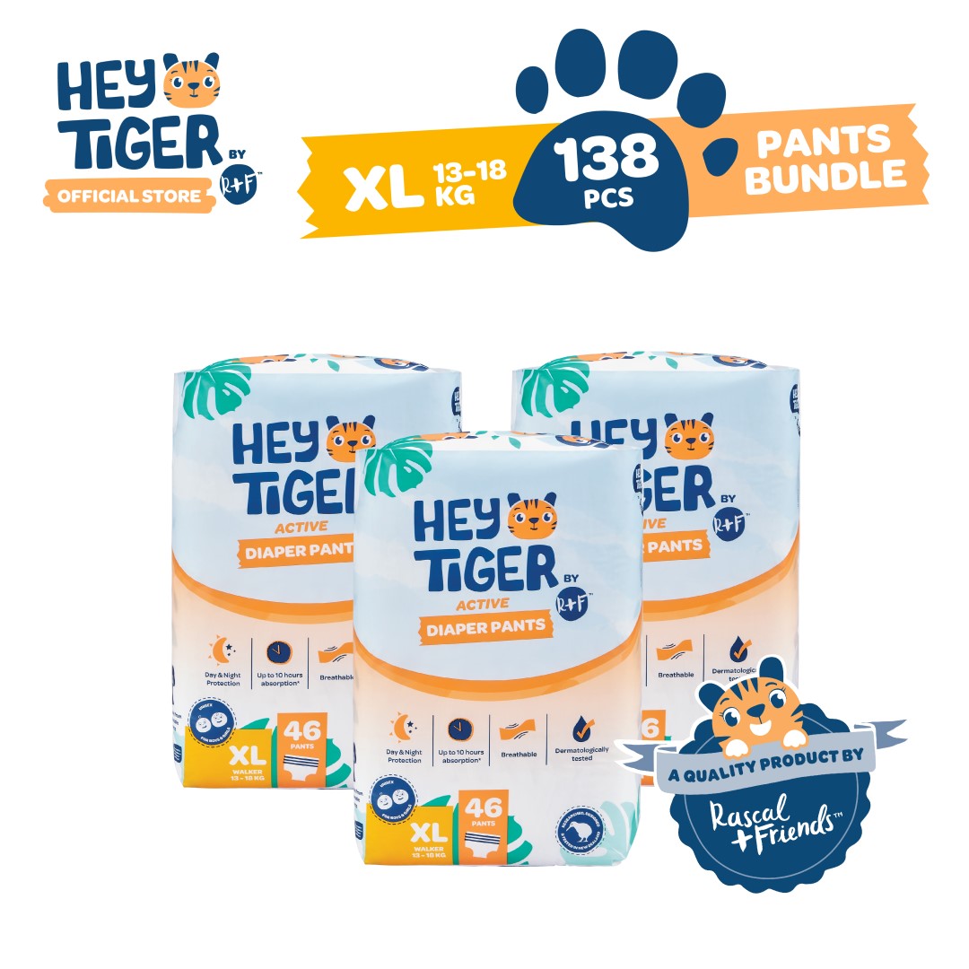 HEY TIGER Diaper Pants XL (13-18 kg) - Bundle Pack 138pcs (46 pcs x 3 Jumbo Packs) | Lazada PH