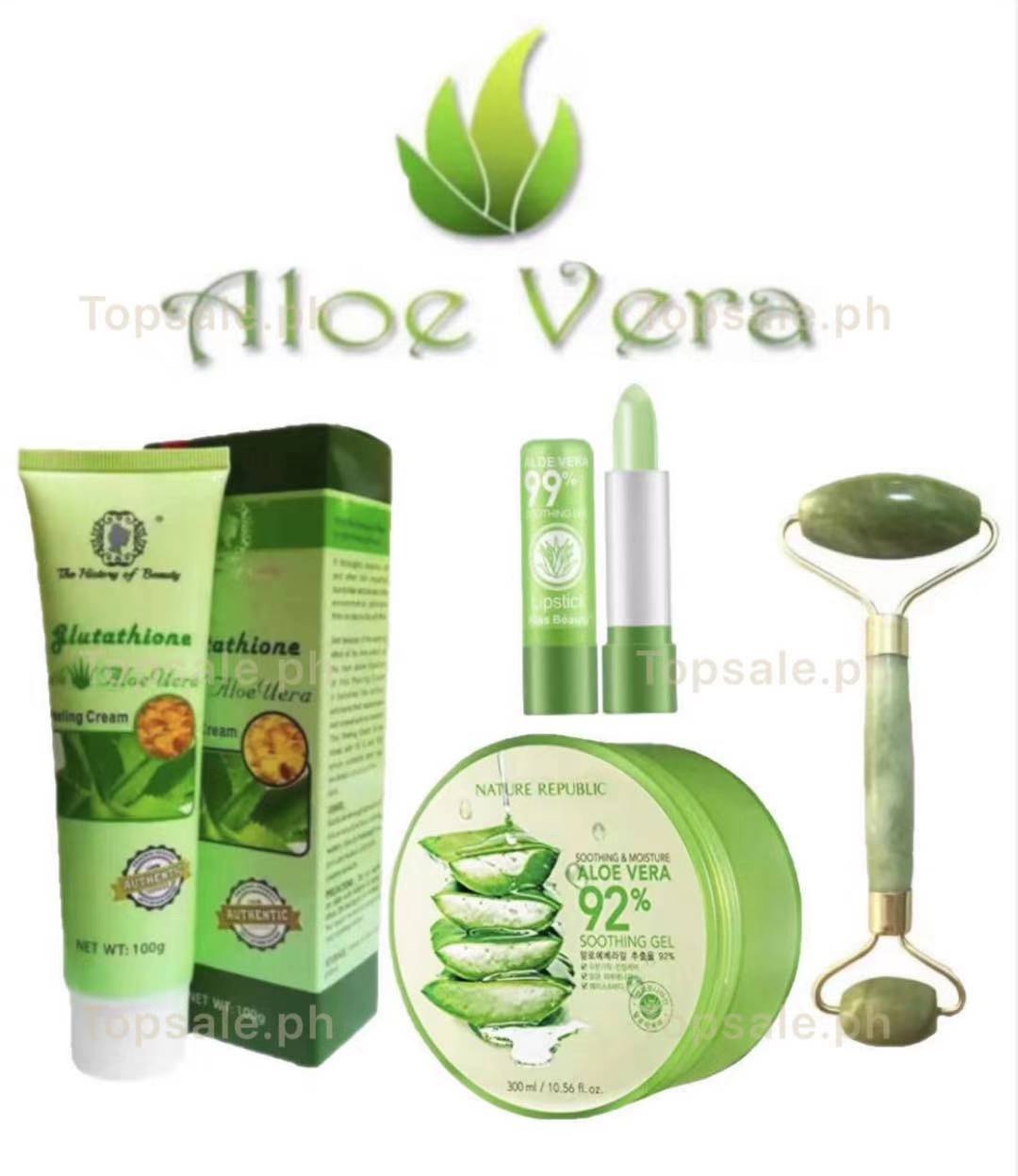 (4in1) 92% Aloe Vera Gel + Aloe Vera Peeling Cream + Jade Roller + Aloe ...