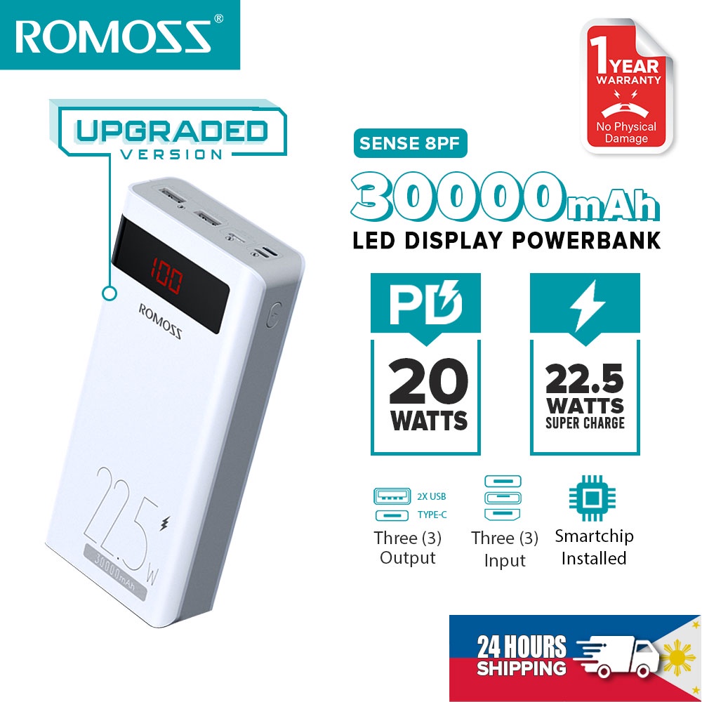 Romoss 30000mAh 22.5W Powerbank Original Super Fast Charge PD3.0 Type C ...