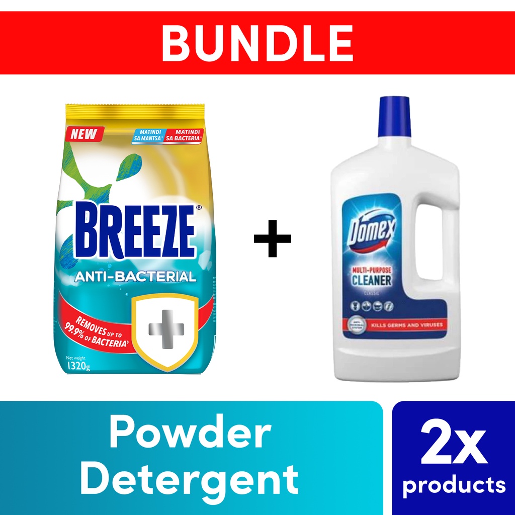 Breeze Anti-bacterial Powder Detergent 1.32KG + Domex Multipurpose ...