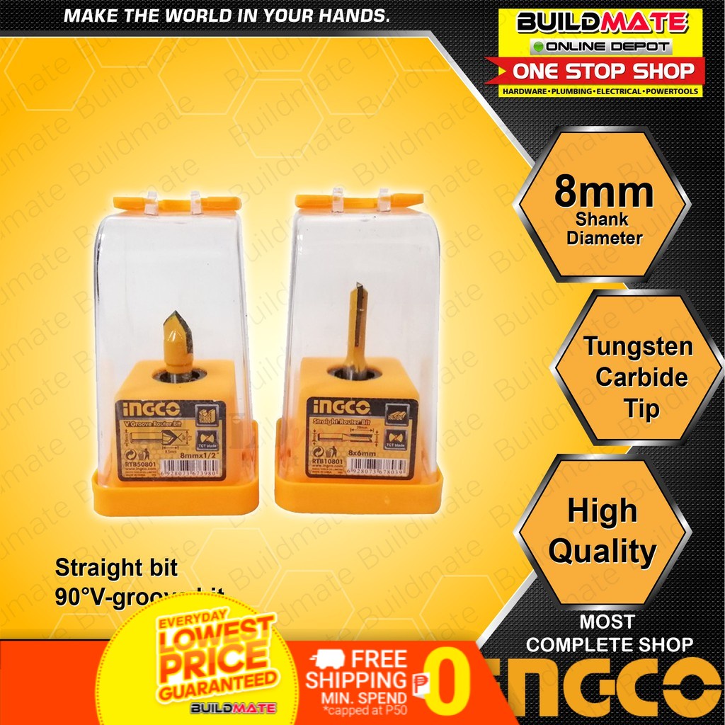 INGCO Router Bit Straight / 90°V-groove Tungsten Carbide Tip SOLD PER ...