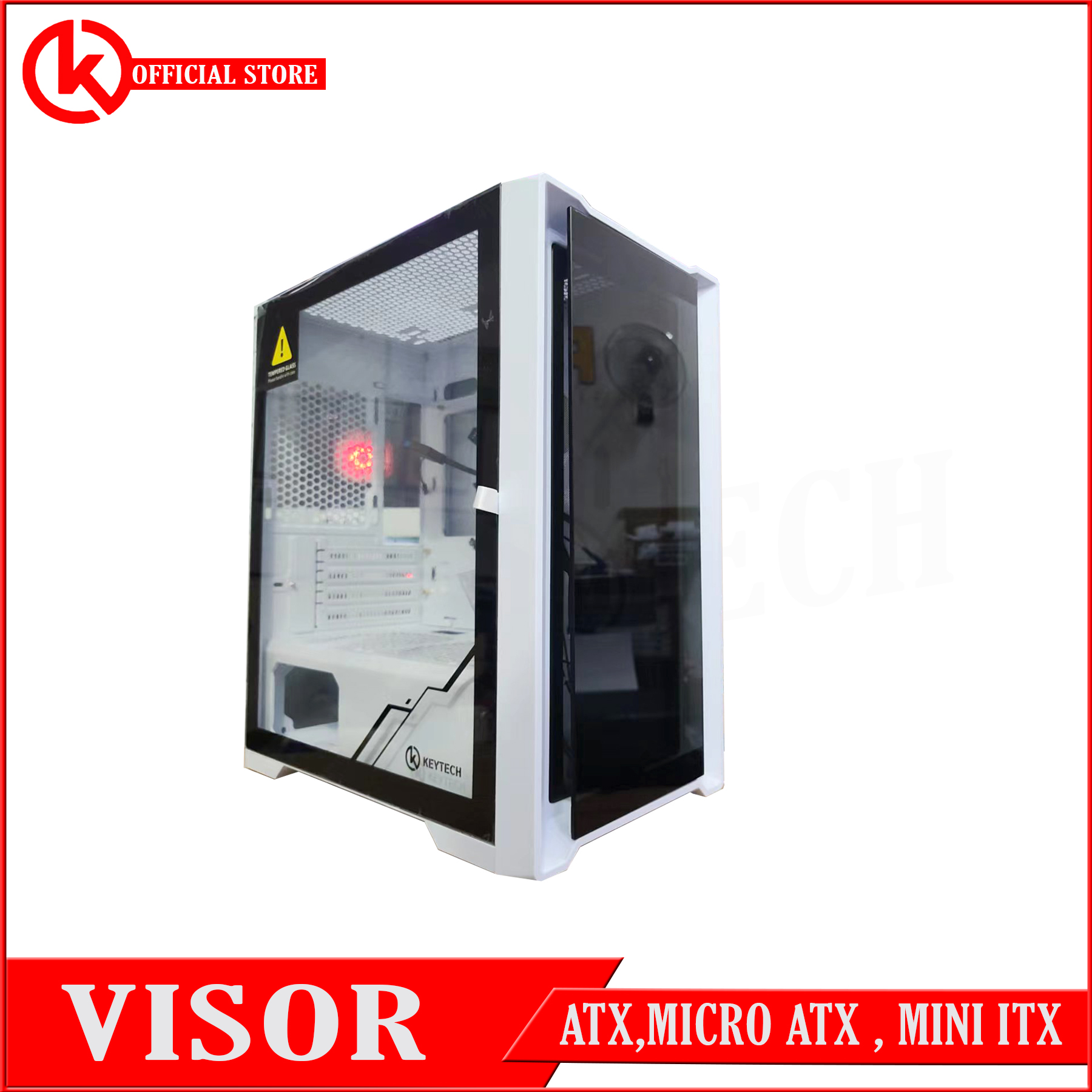KEYTECH KNIGHT VISOR Tempered Glass Midtower Desktop PC Gaming Case ...