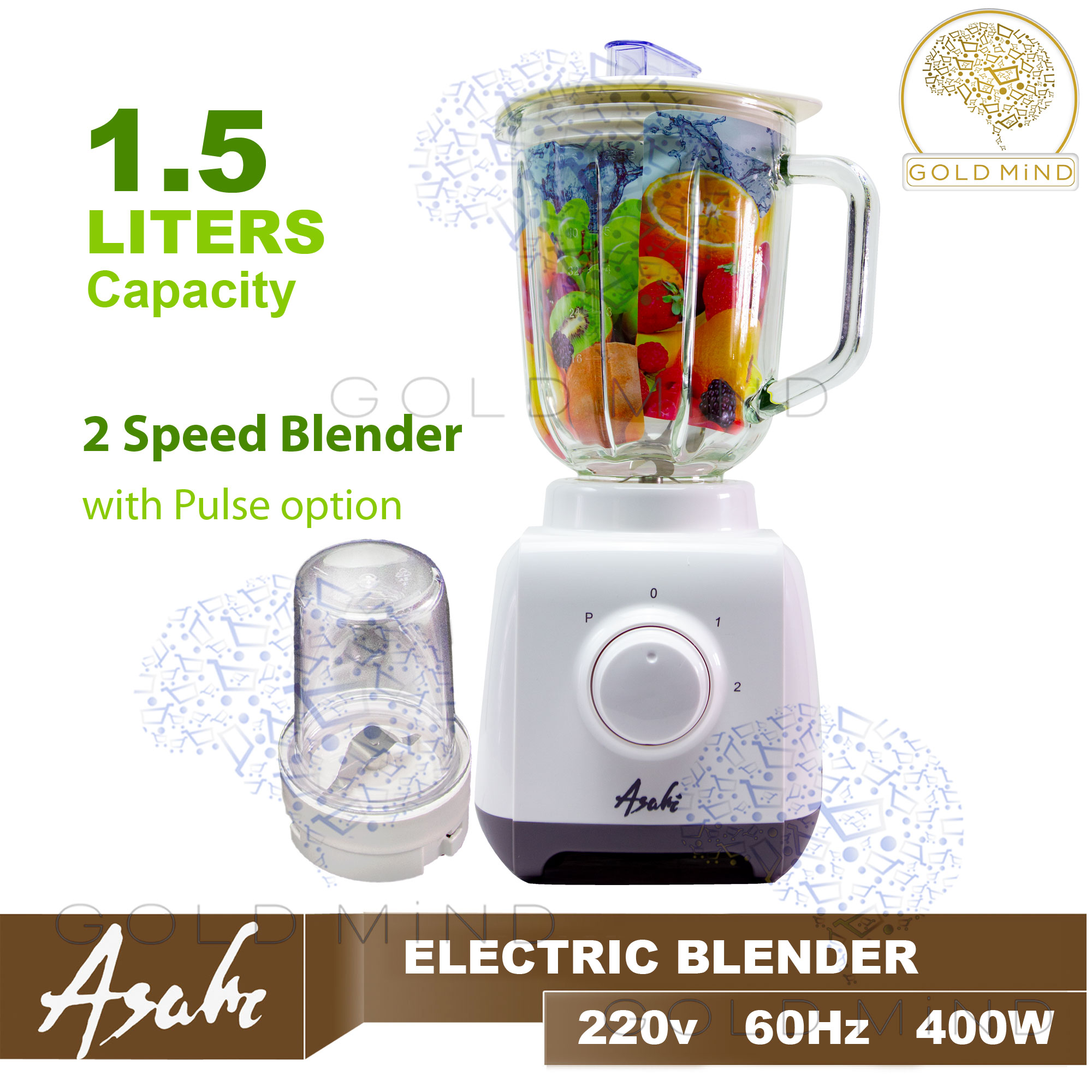 Asahi Electric Blender /Mill Grinder 2 Speed + Pulse 1.5L Glass Jar ...