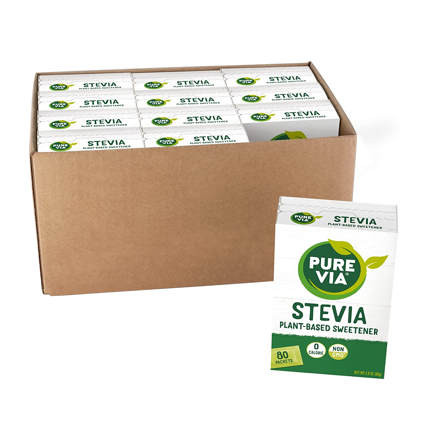 PURE VIA Stevia Sweetener Packets, Sugar Substitute, Natural Sweetener ...