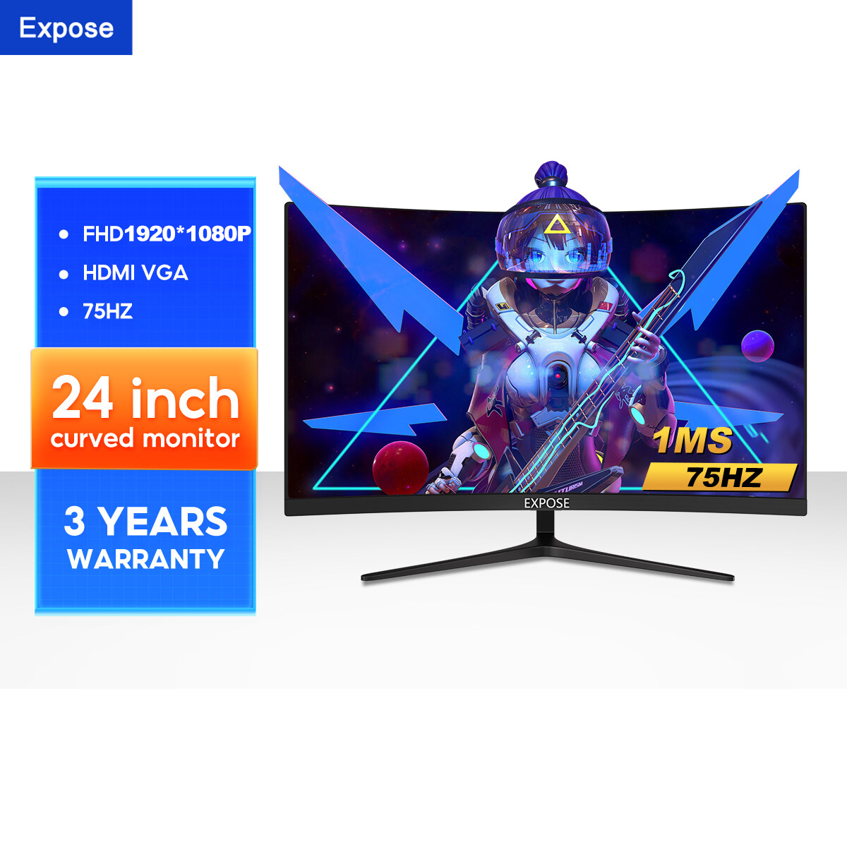 EXPOSE Monitor PC 24" Inch Monitor Gaming 4K Flat Frameless Gaming ...