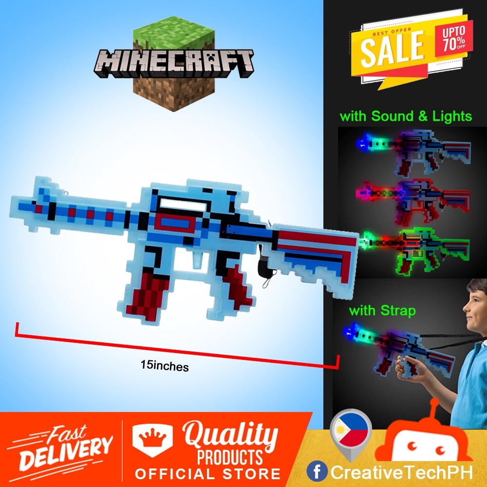 BLUE Minecraft Pixel Machine Guns with Sound Light up Machine Guns Toy ...