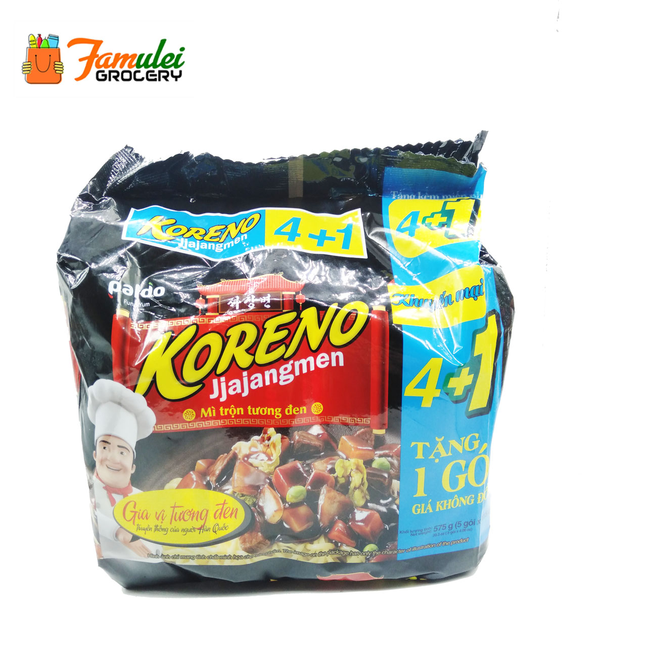 Paldo Koreno Jjajangmen Black Bean Sauce Noodles 4+1 Package, 575g ...