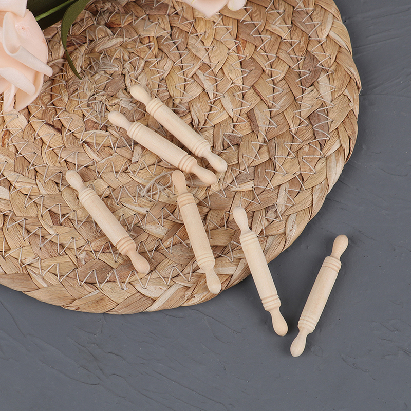 JiaShuo Baby PIEN 6ชิ้น/เซ็ต1:12ตะขอแขวนบ้านตุ๊กตาท่อนไม้สำหรับกลิ้งชุด ...