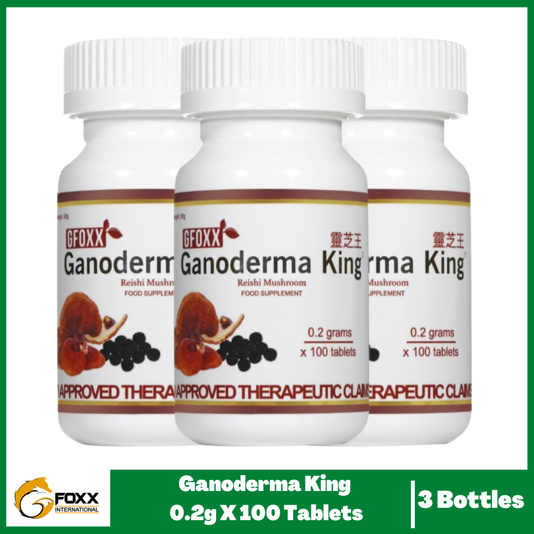 GFOXX GANODERMA KING WITH REISHI MUSHROOM 200mg 100 Tablets/Bottle ( 3 ...