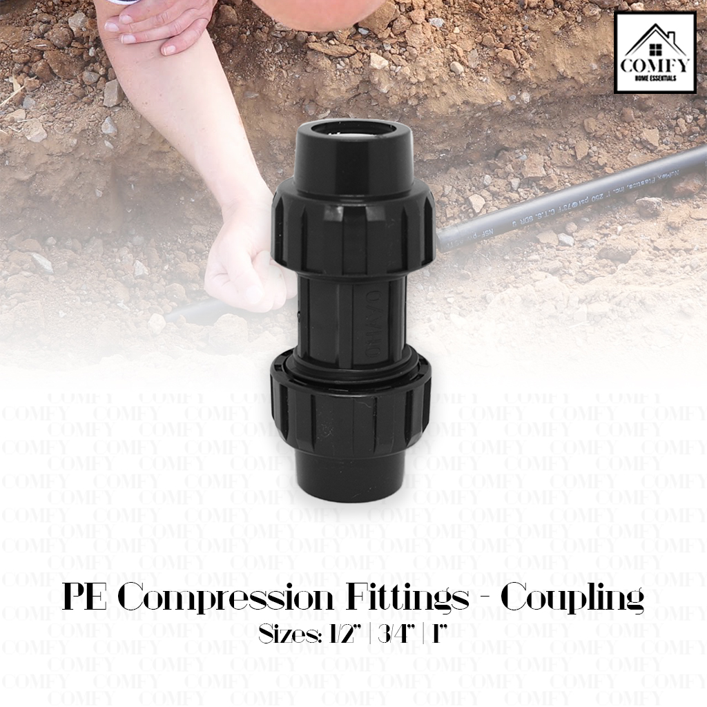 HEAVY DUTY Black PE Plastic Compression Pipe Fittings Coupling Elbow Tee Adapter 1/2" 3/4" 1 ...