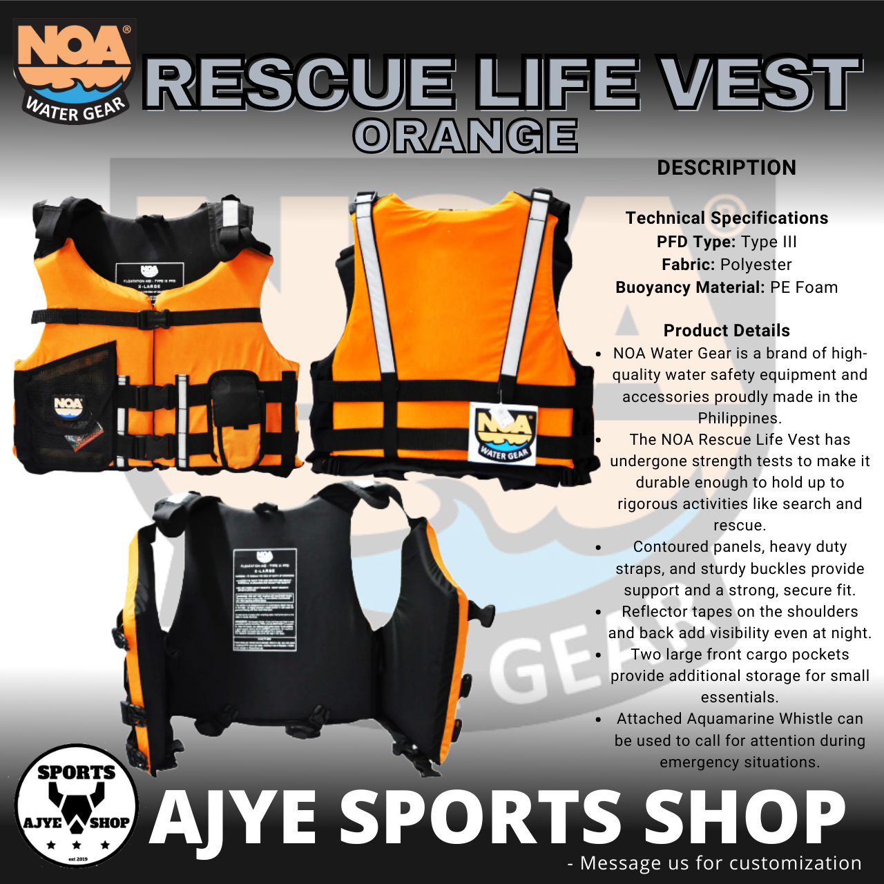 NOA WATER GEAR | RESCUE LIFE VEST | Lazada PH