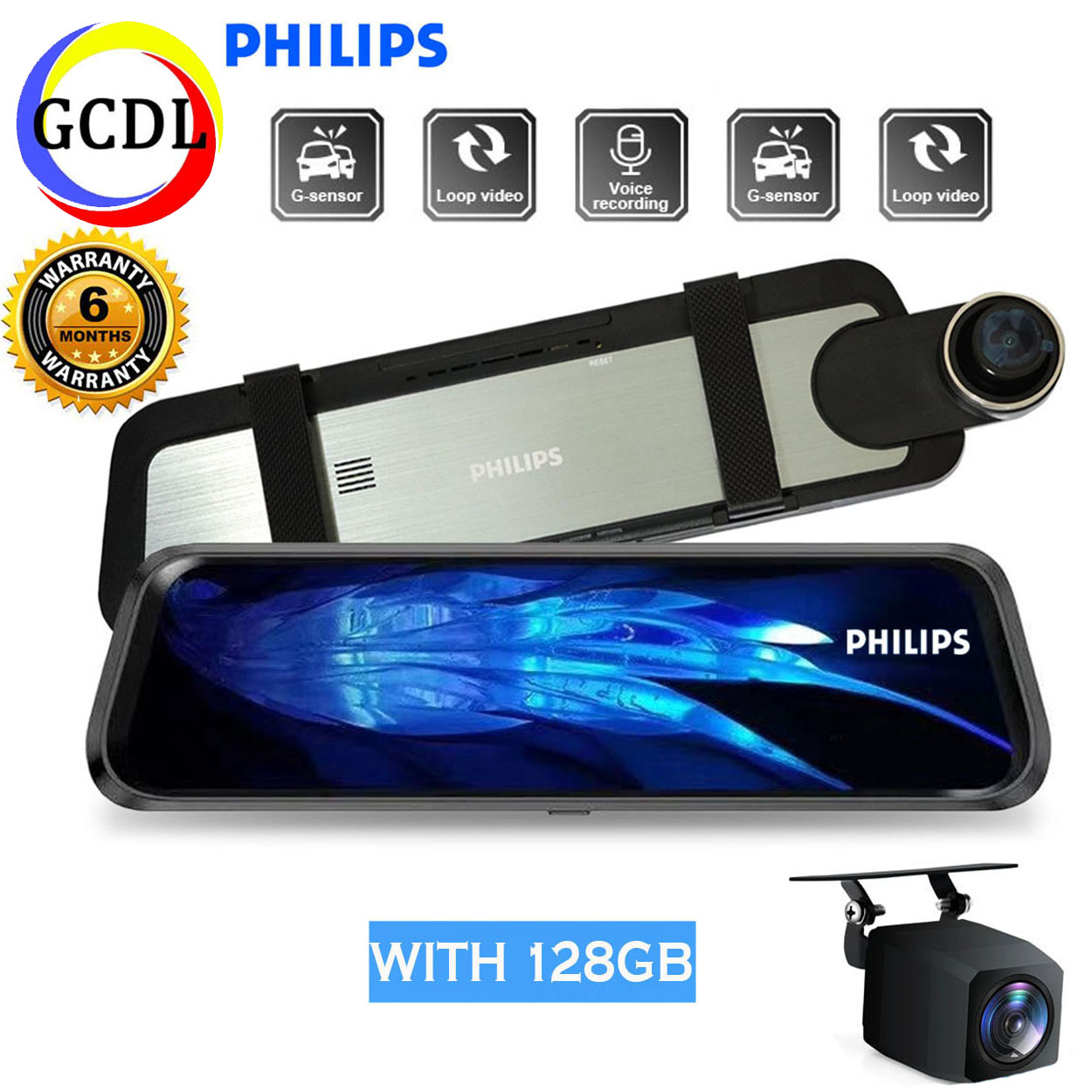 PHILIPS F2 9.35 inch 4K+1080P Stream Media WiFi Car DVR Dual Lens Full ...