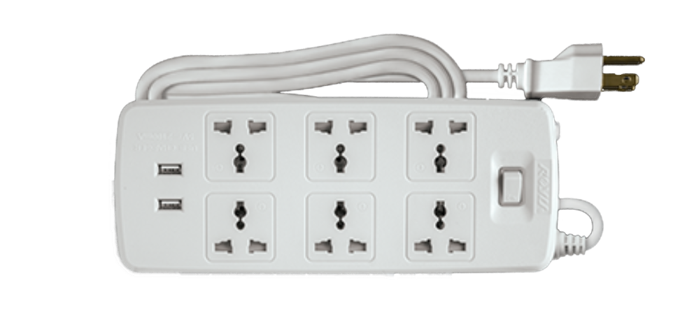 Royu 6 Socket Power Extension Cord Cable Wire & 2 USB Ports REDEC626/G ...