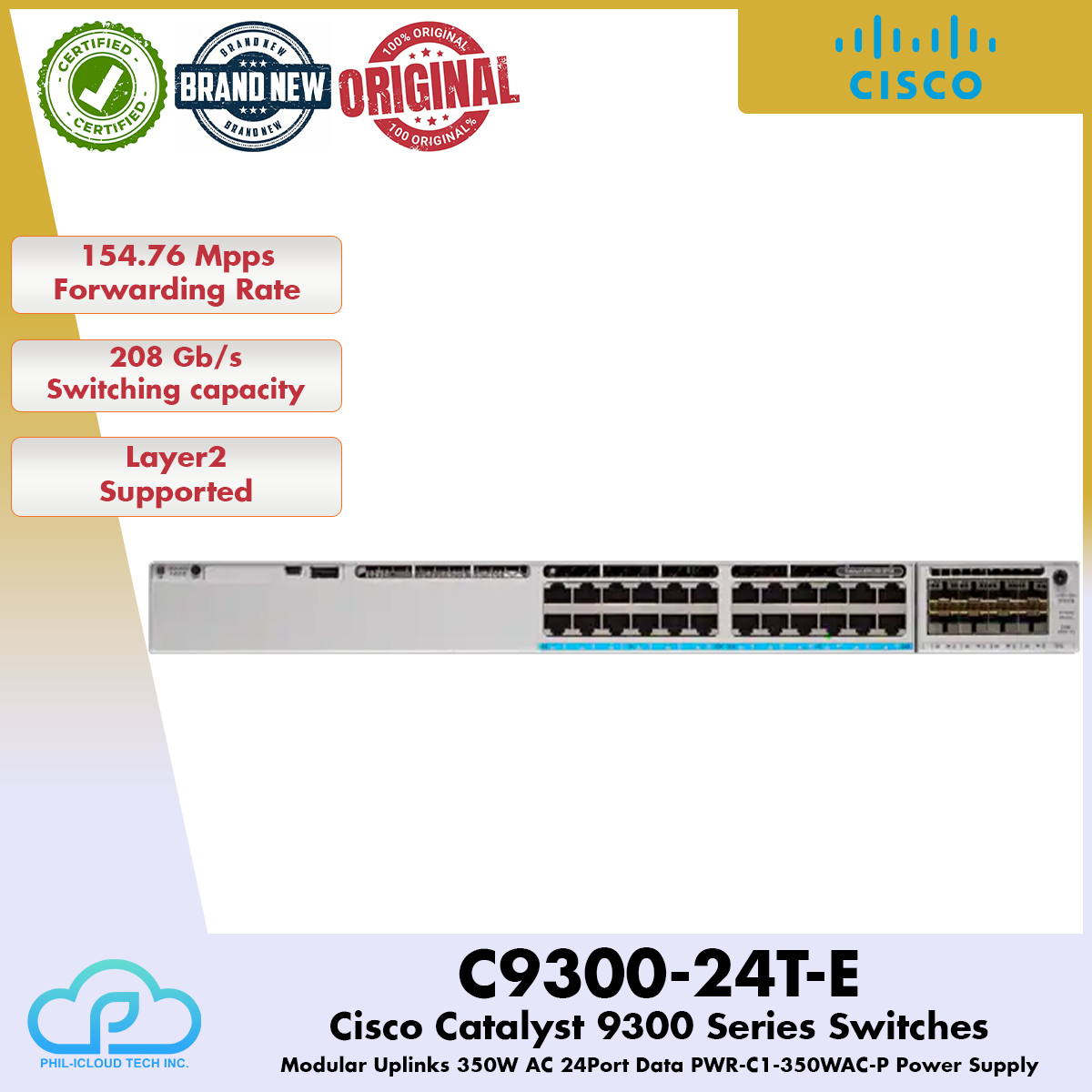 Cisco Catalyst 9300 Series Switch C9300-24T-E Modular Uplinks 350W AC ...