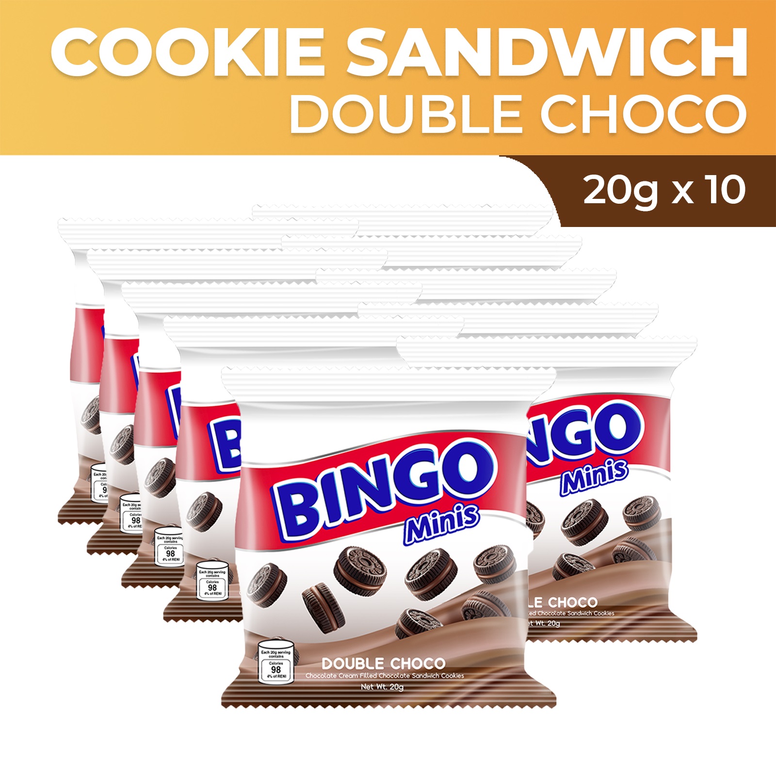 Bingo Double Choco Chocolate filled Choco Sandwich Cookies Minis 20g x ...