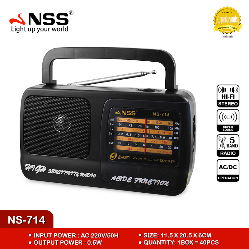 NSS - FM/MW/SW 3 Band Radio AC/DC Mini Radio With Handle Bar Telescopic ...