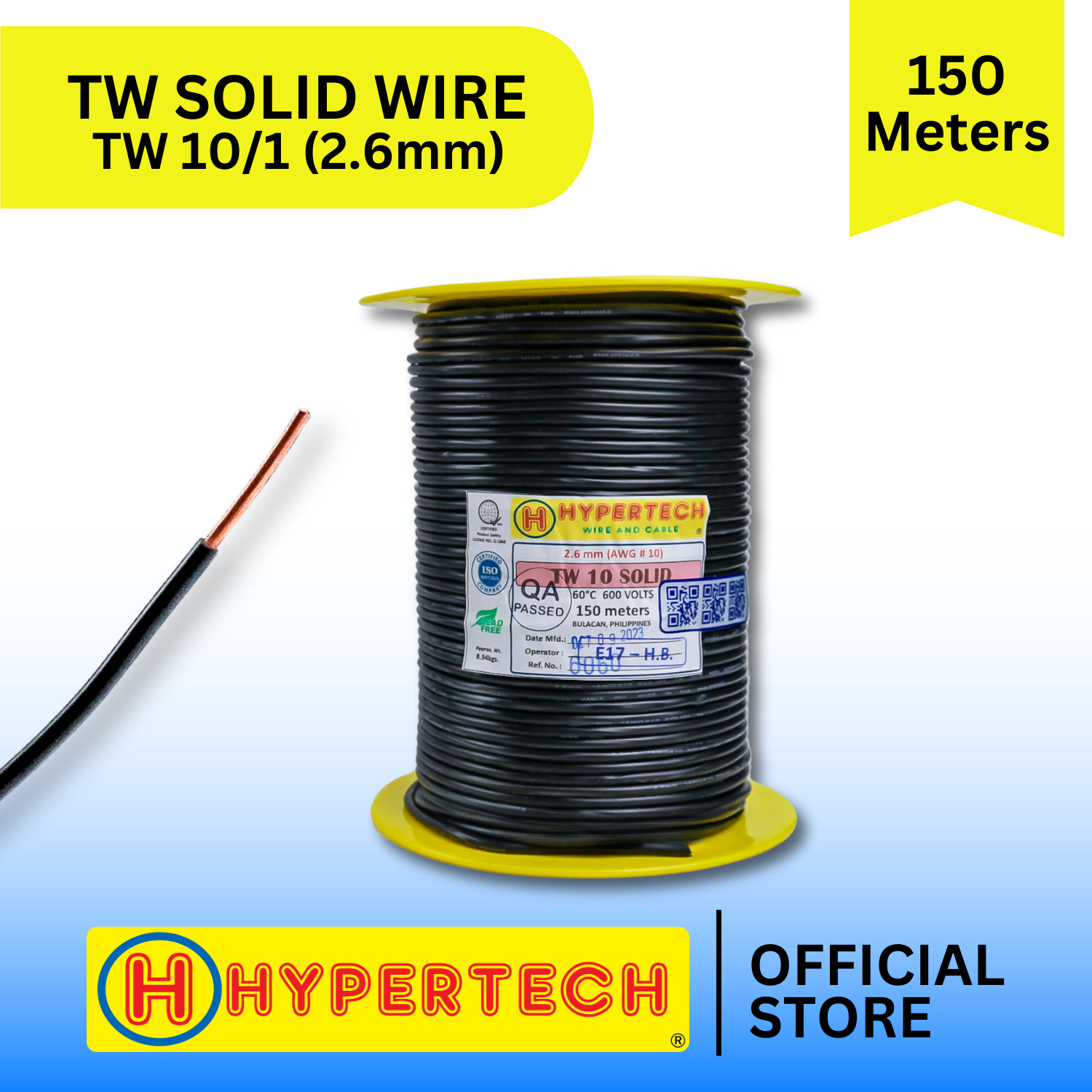 Hypertech TW Solid Wire # 10/1 - 150meters - Pure Copper Electrical ...
