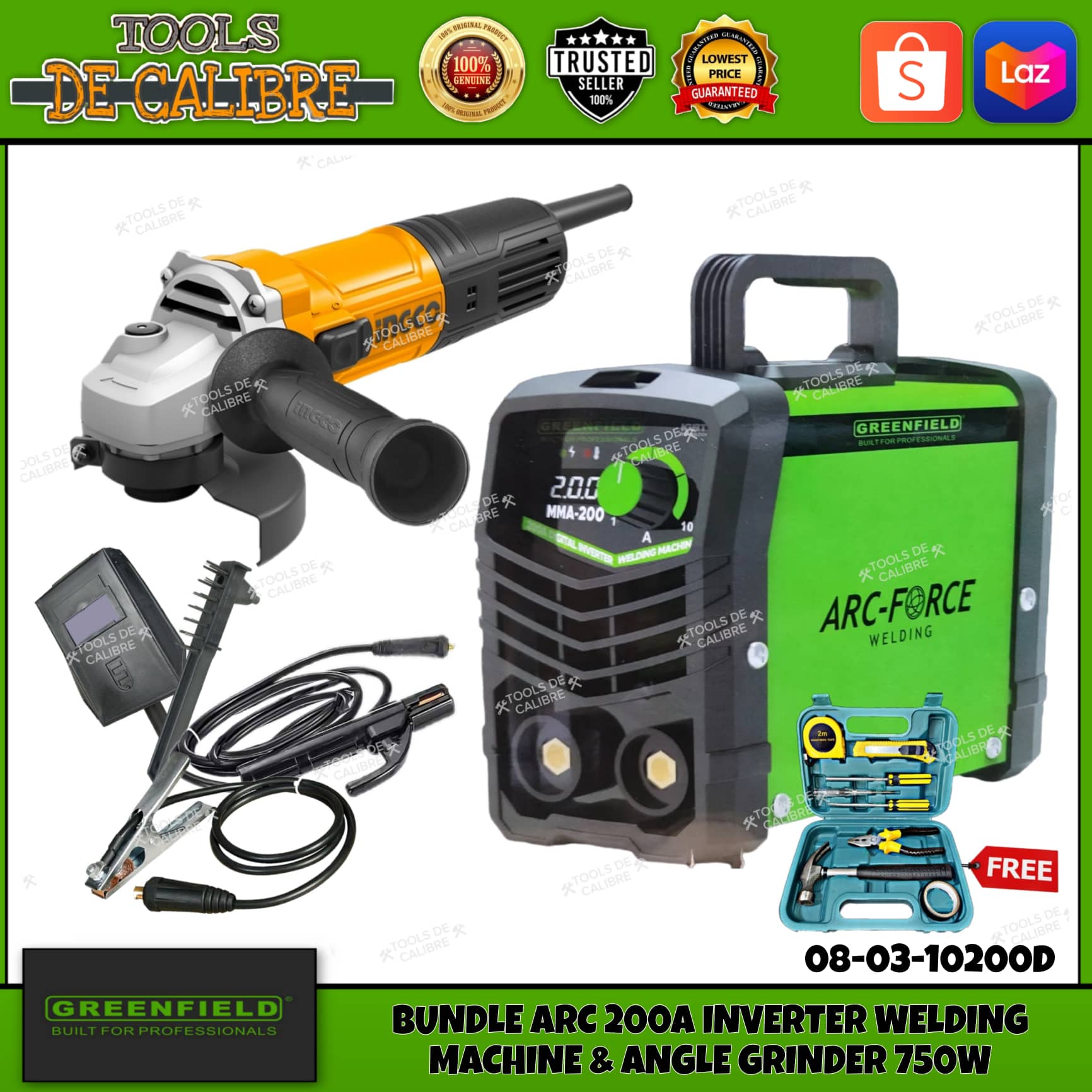 GREENFIELD ARC 200A Inverter Welding Machine 08-03-10200D & Angle ...