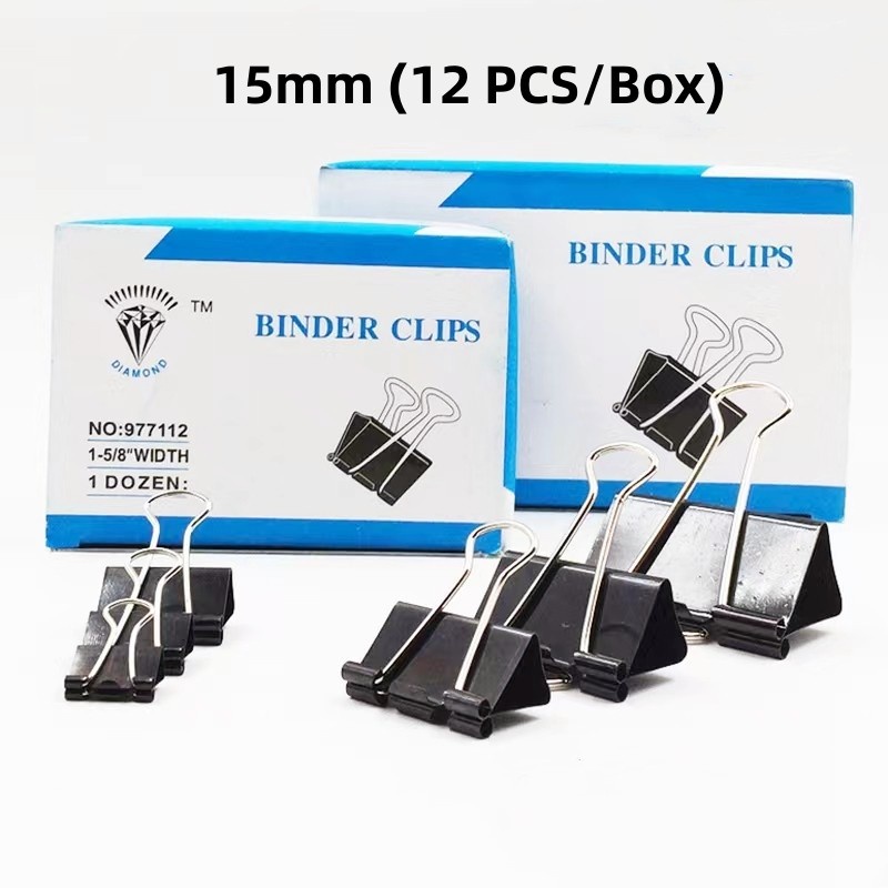 12pcs Black Binder Clips Paper Multipurpose 15mm 19mm 25mm 32mm 41mm ...