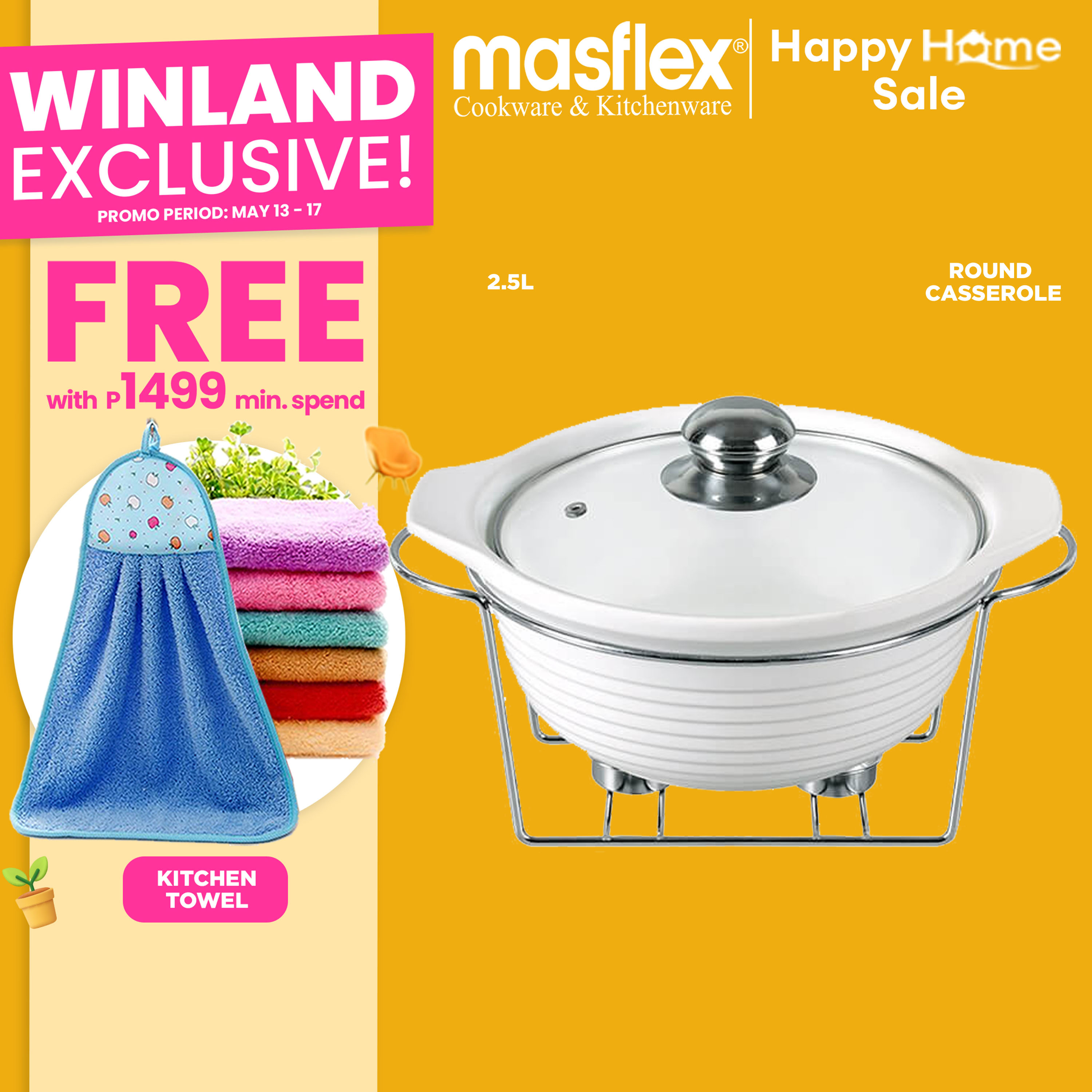 Masflex by Winland 2.5L Ceramic Round Casserole Food Warmer w/ Tea ...