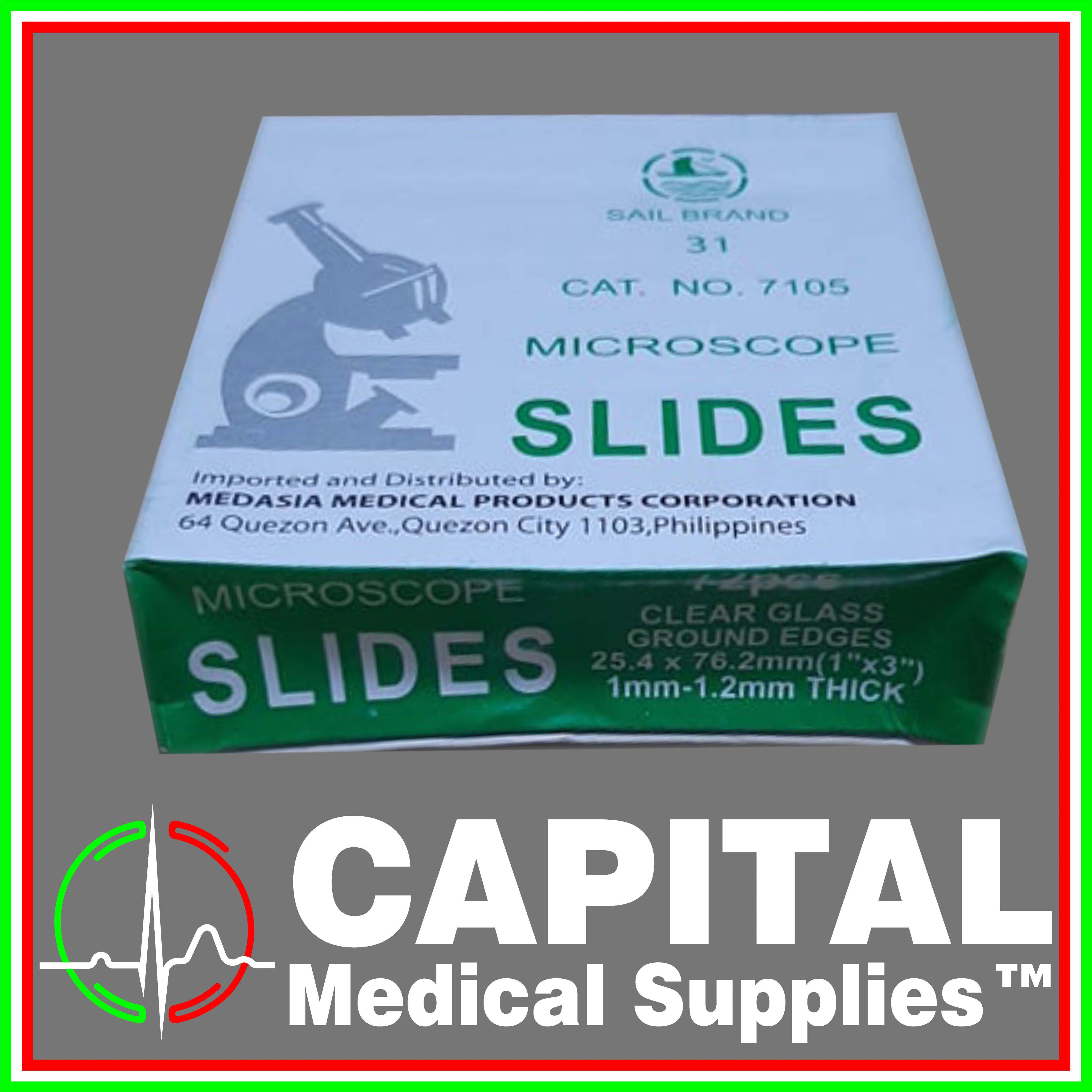 Microscope Slide Frosted Ground Edges Clear Glass, CAT NO. 7105, 72's ...