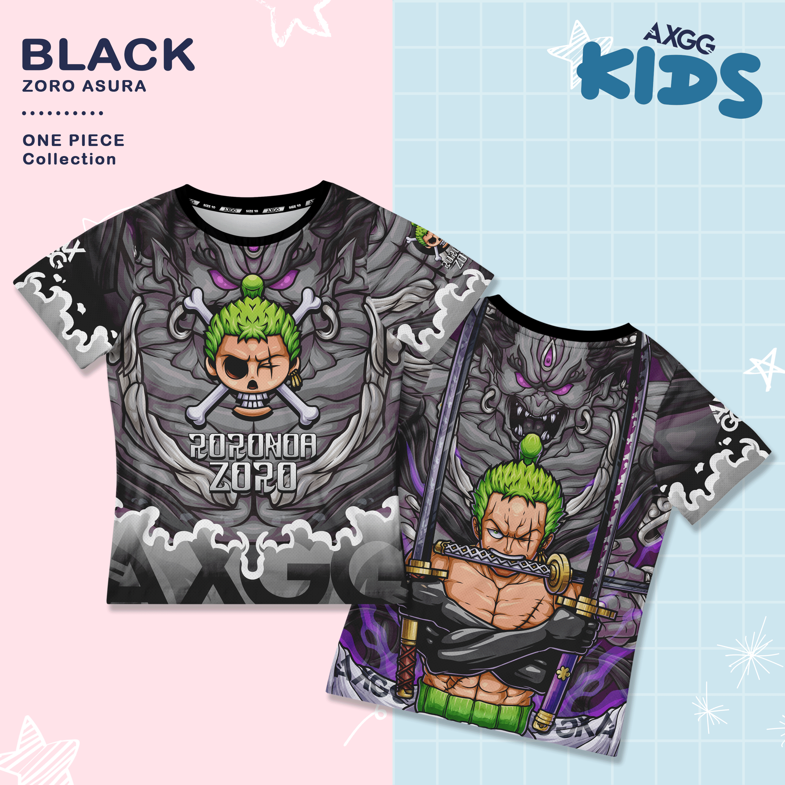 AXGG Kids - ' One Piece - Zoro Asura ' Anime Unisex Shirt for Kids ...
