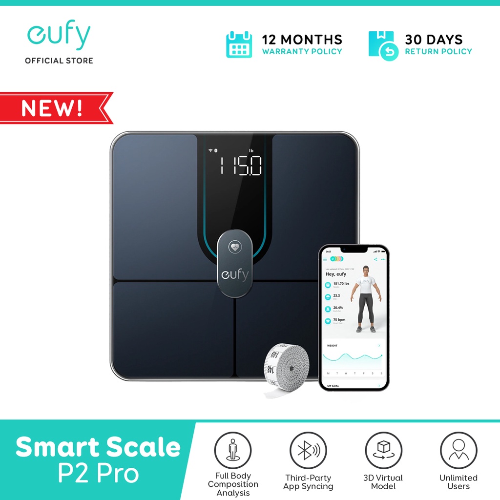 eufy by Anker Smart Scale P2 Pro, Weighing Scale, WiFi, Bluetooth, Body ...