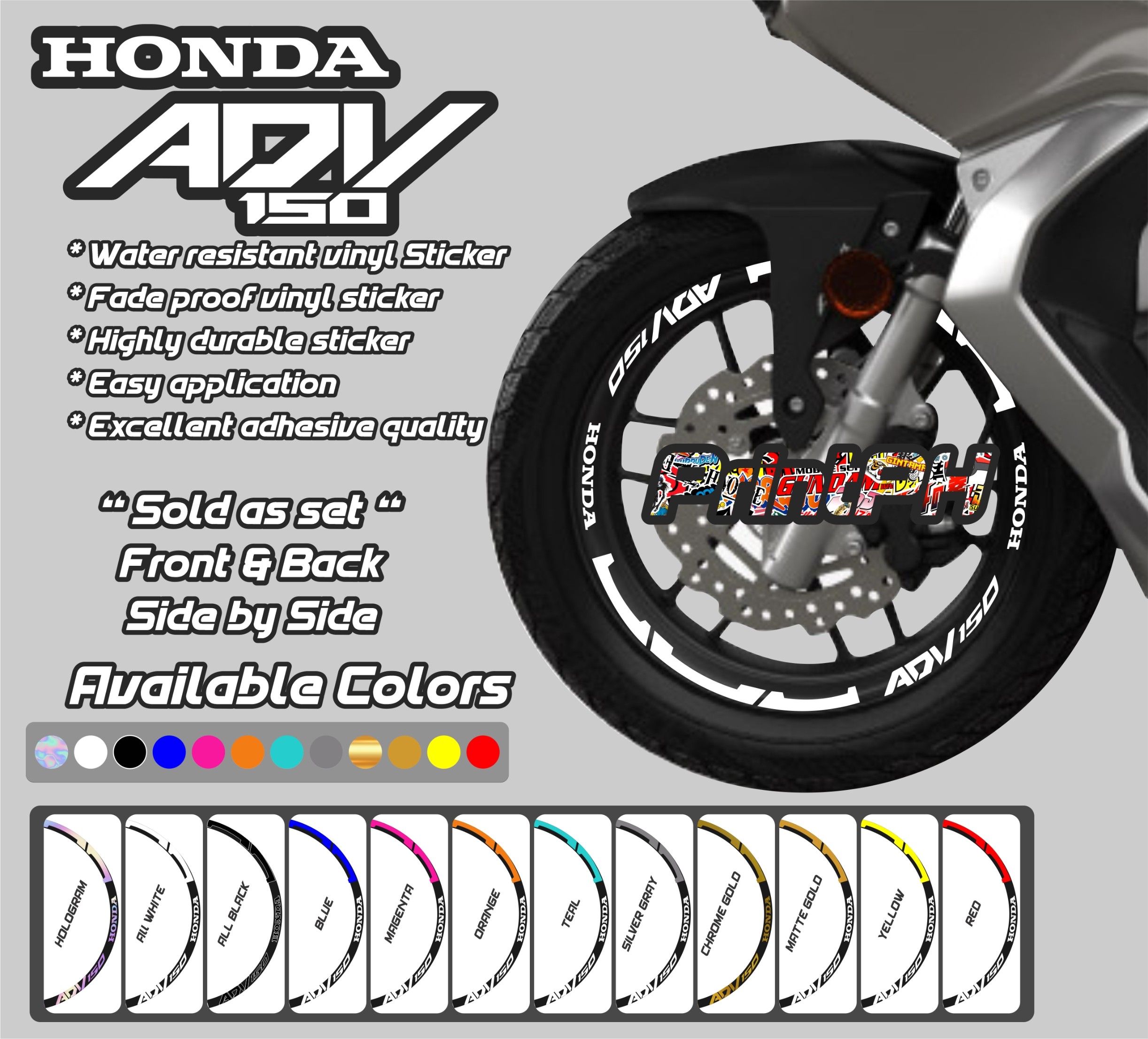 Honda ADV150 Mag Stickers Decals Front & Back Side by Side[Bracket ...