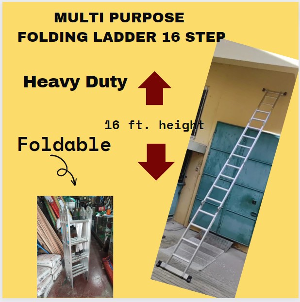 Foldable Ladder Folding Ladder 16 step (16ft) Height and Thick (makapal ...