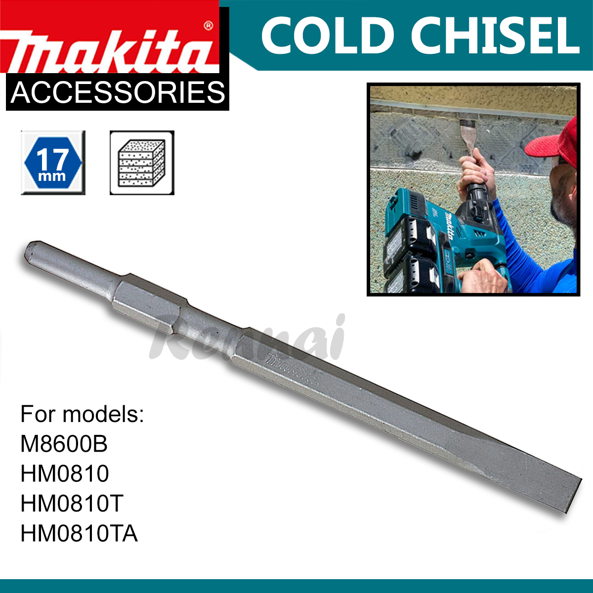 Makita Cold Chisel D-08707 19 mm x 280 mm, 17 mm Hex Shank | Lazada PH