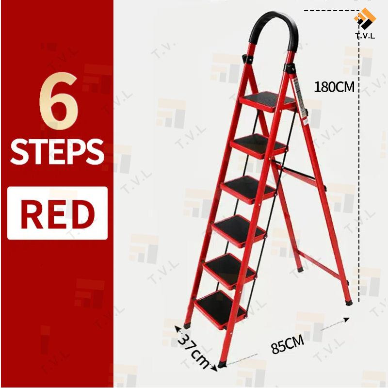 Home Folding Ladder 3/4/5/6 Steps Hagdan Carbon Steel Thicker Foldable ...