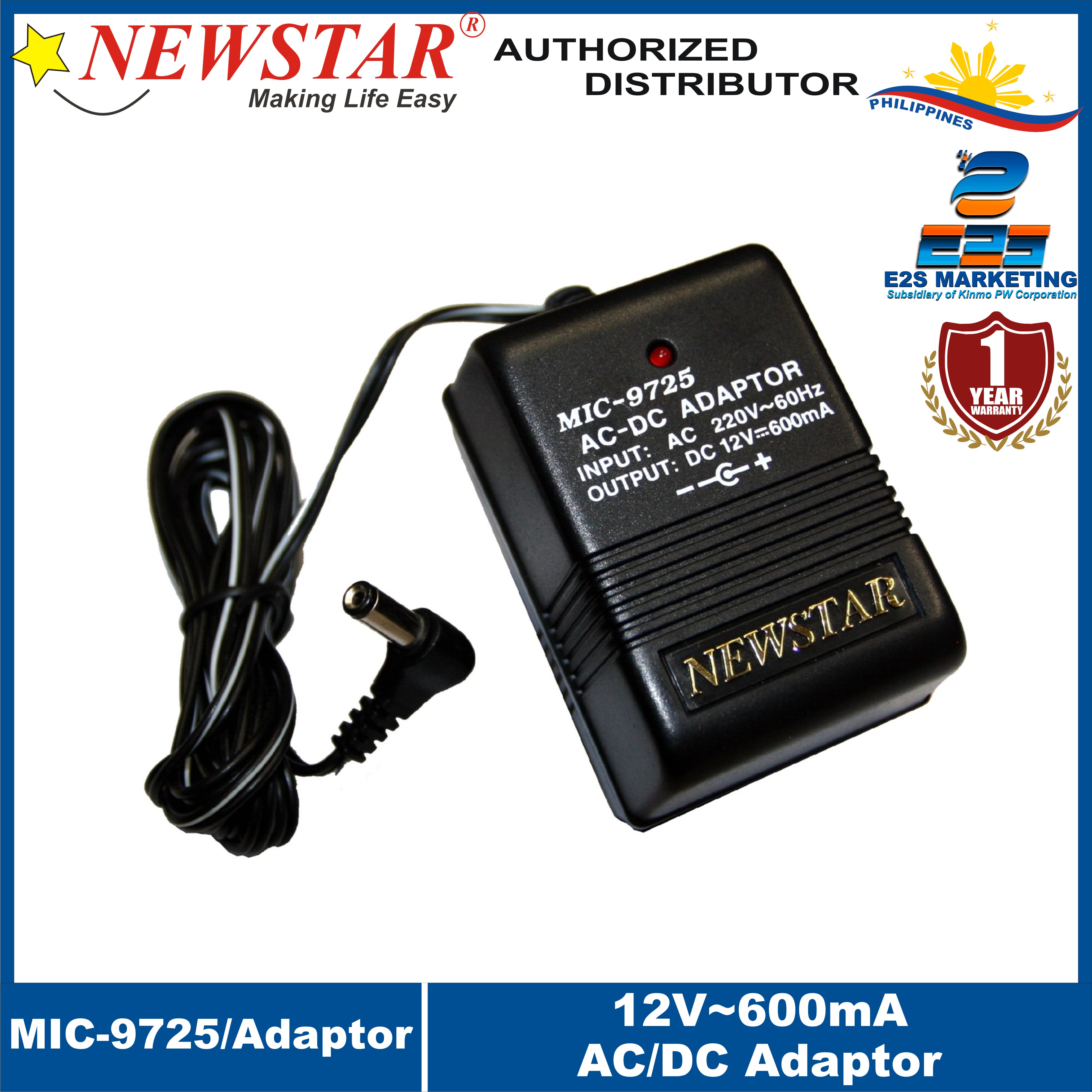 Newstar AC-DC Adaptor 12V 600mA MIC-9725/ADAPTOR (Black) | Lazada PH