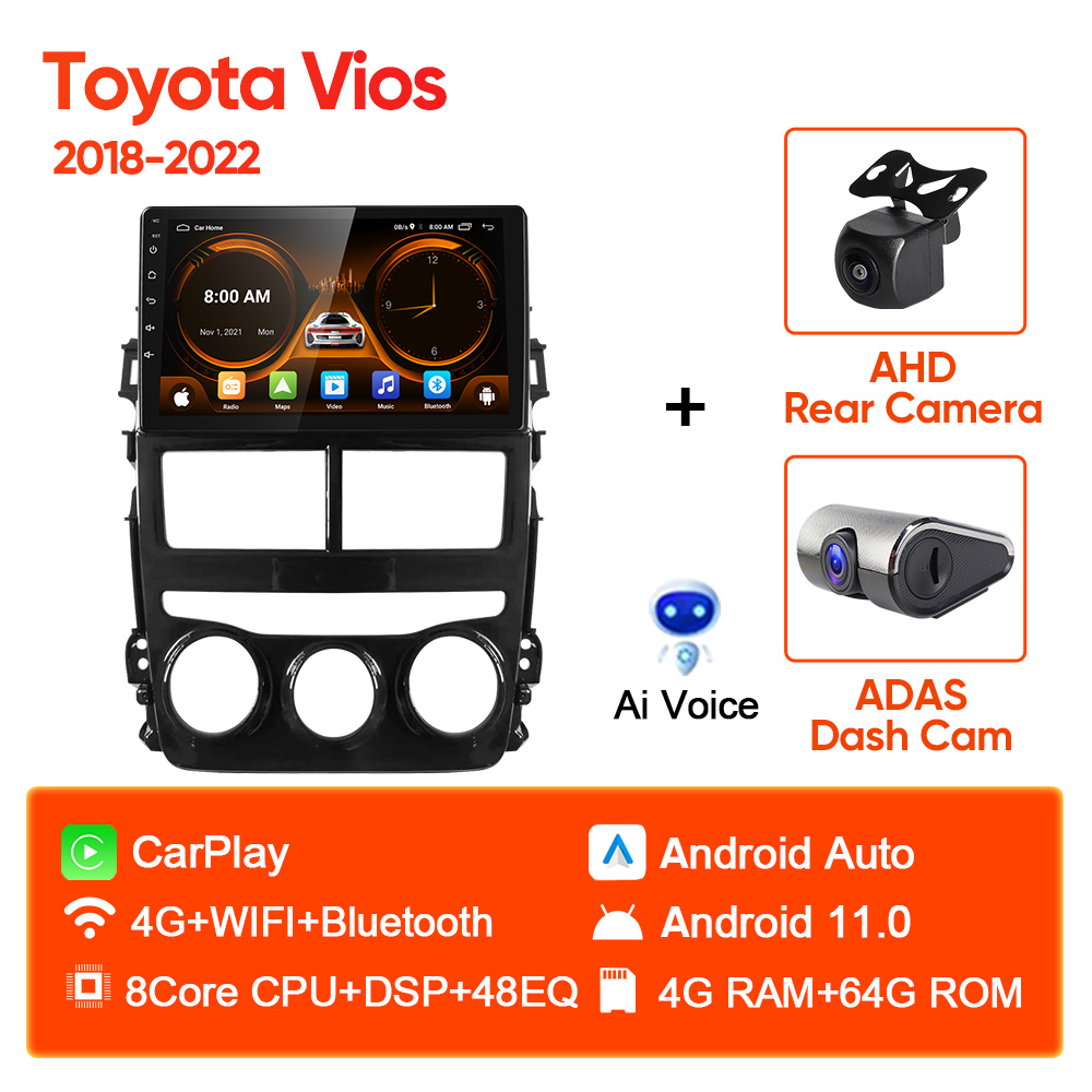 JIUYIN 9 inch Android Head Unit for Toyota Vios 2018 2019 2020 2021 ...