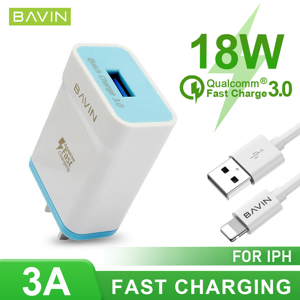 BAVIN PC658 QC3.0 Quick Charger 18W Travel Charge Adapter w/ 1 meter ...