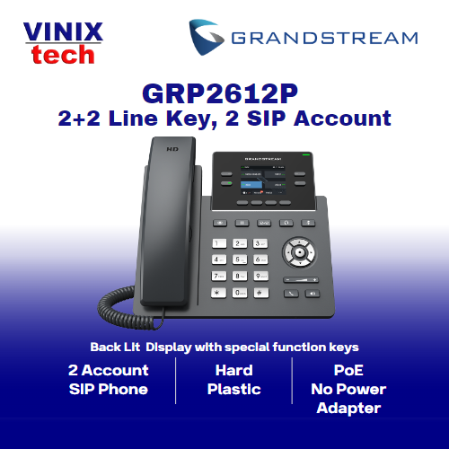 Grandstream GRP2612P IP Phone 2.4" colour LCD display, 2+2 line keys, 2 ...